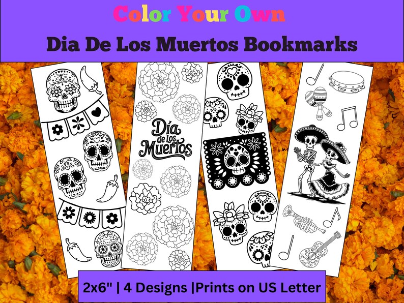 Día De Los Muertos Coloring Bookmarks Printable Mexican Skull ...