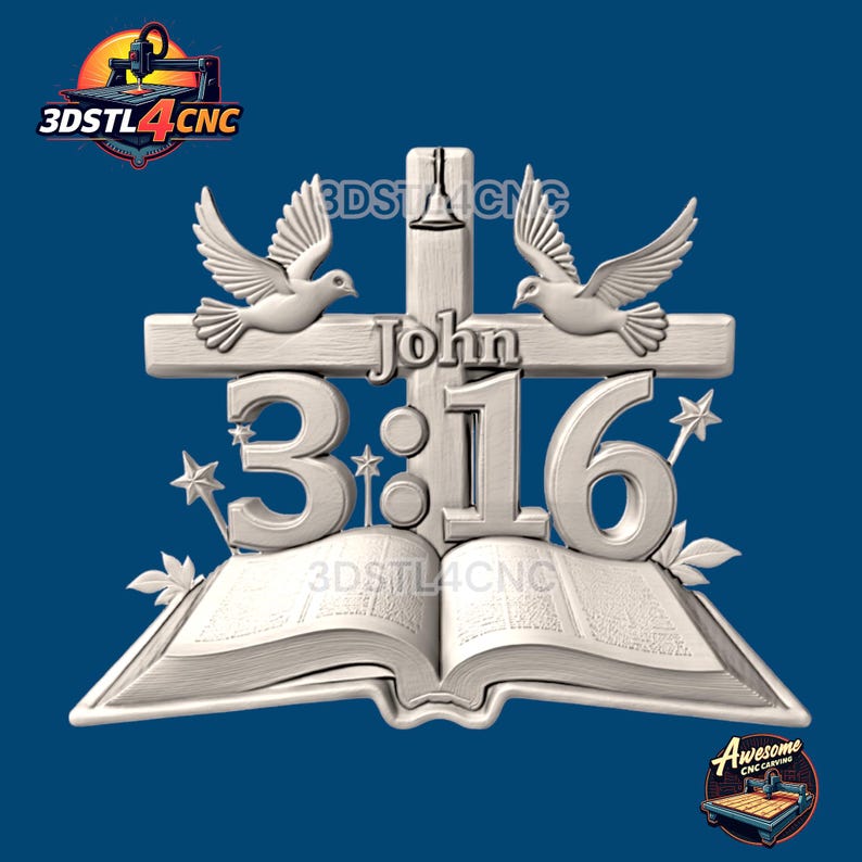 John 3:16 - Bible - Verse - 3D Stl Files - CNC - 3D Printing - Router ...