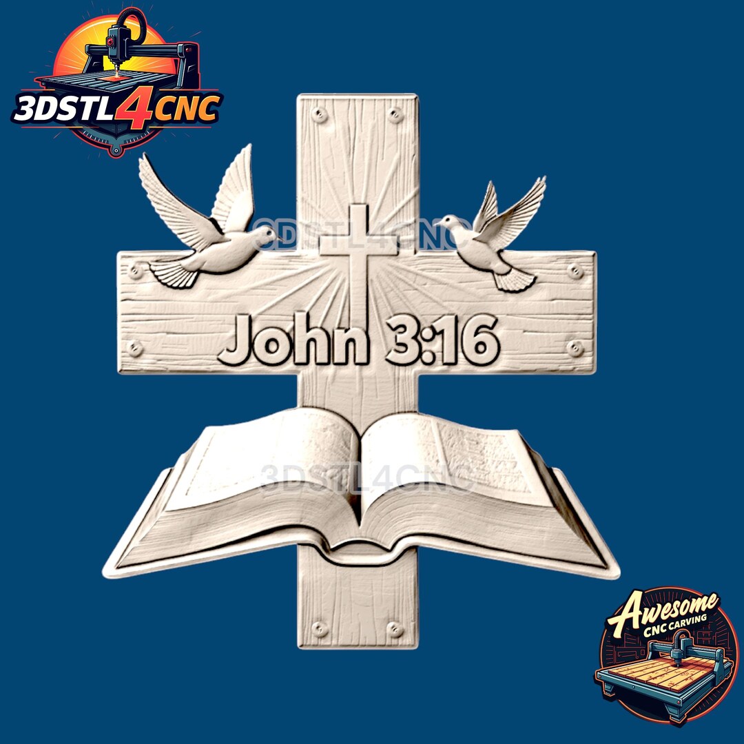 John 3:16 - Bible - Verse - 3D Stl Files - CNC - 3D Printing - Router ...
