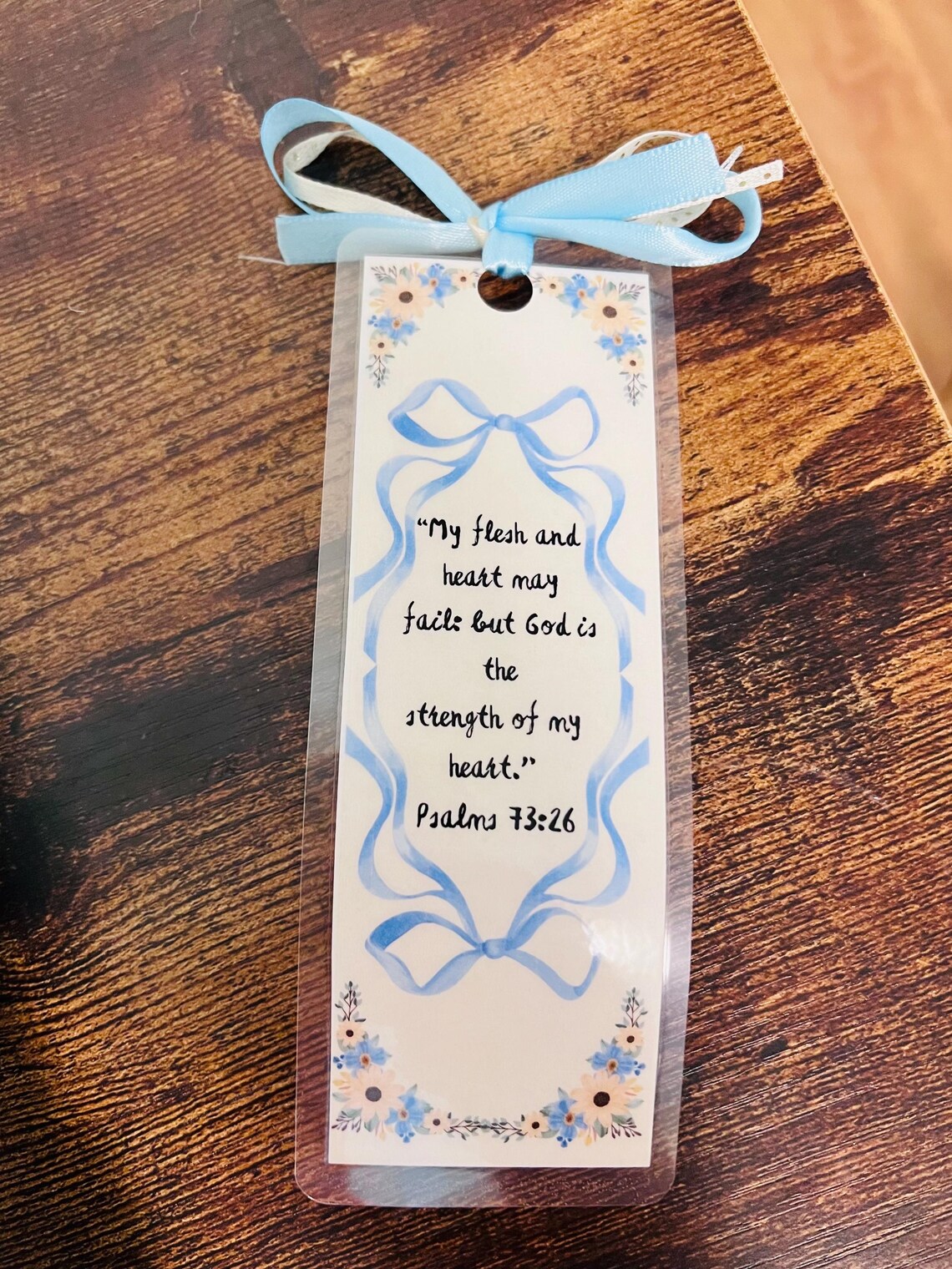 Handmade Laminated Christian Bookmark With Blue Bow - Etsy
