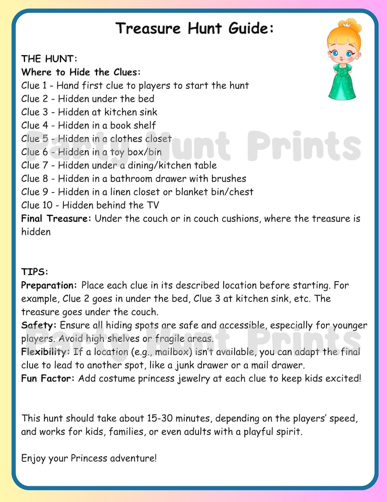 Princess Treasure Hunt Game - Etsy
