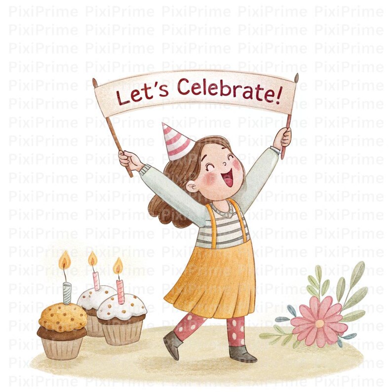 Birthday Girl Clipart Bundle Party Decorations, Invitations (PNG ...