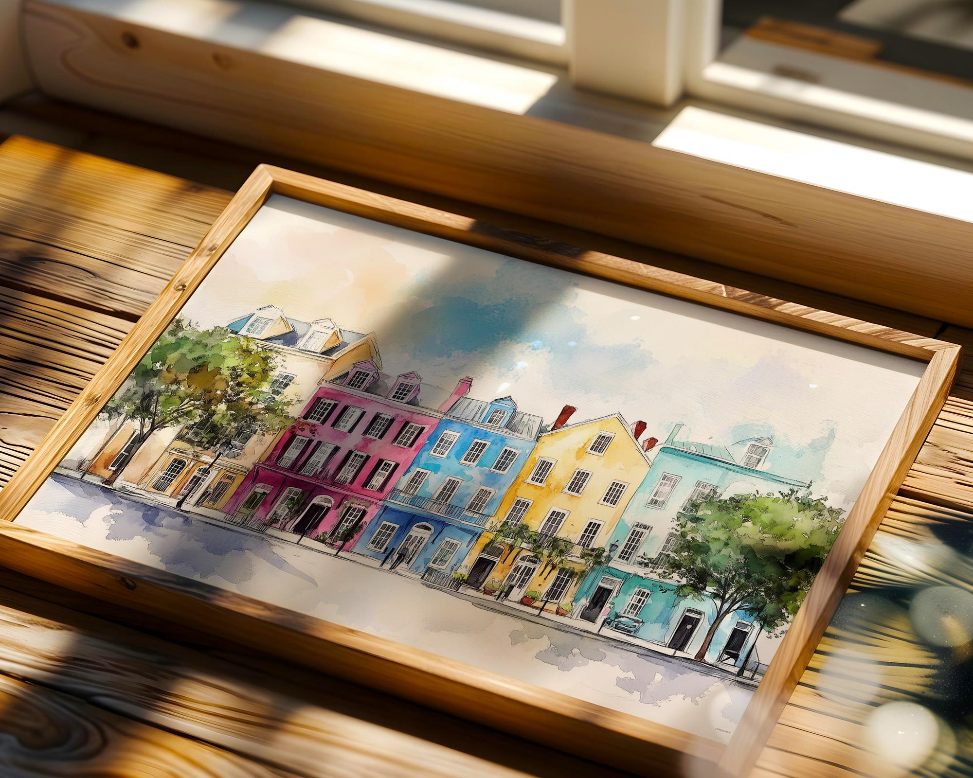 Rainbow Row Charleston SC Watercolor Print – Colorful Historic Homes ...