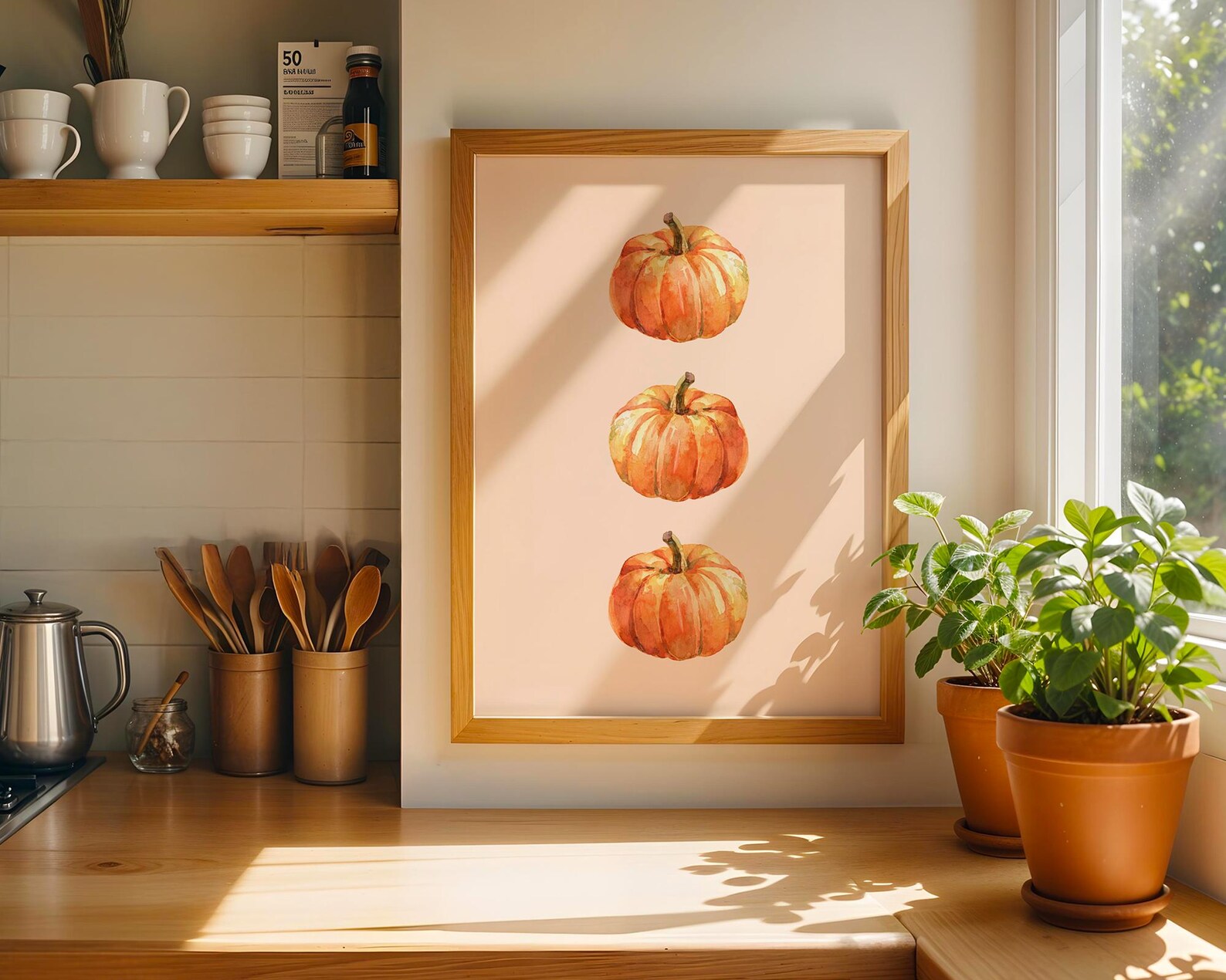 Pumpkin Watercolor Print – Fall Wall Art, Neutral Autumn Decor ...