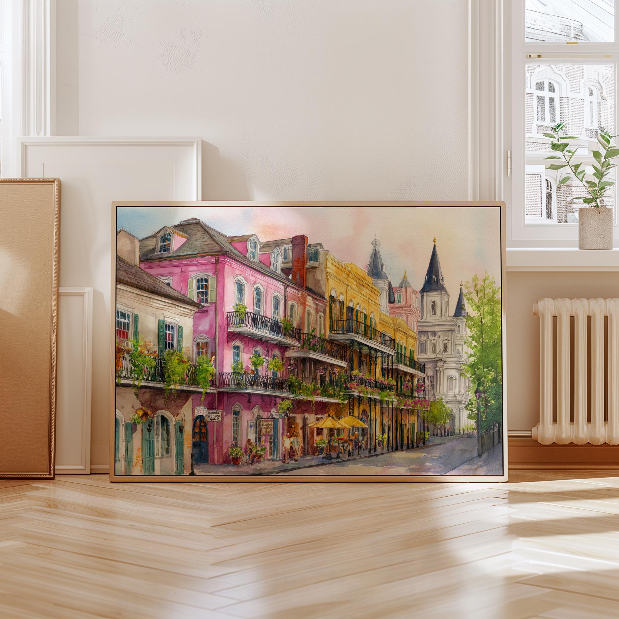 New Orleans French Quarter Watercolor Print – Colorful Balcony Street ...