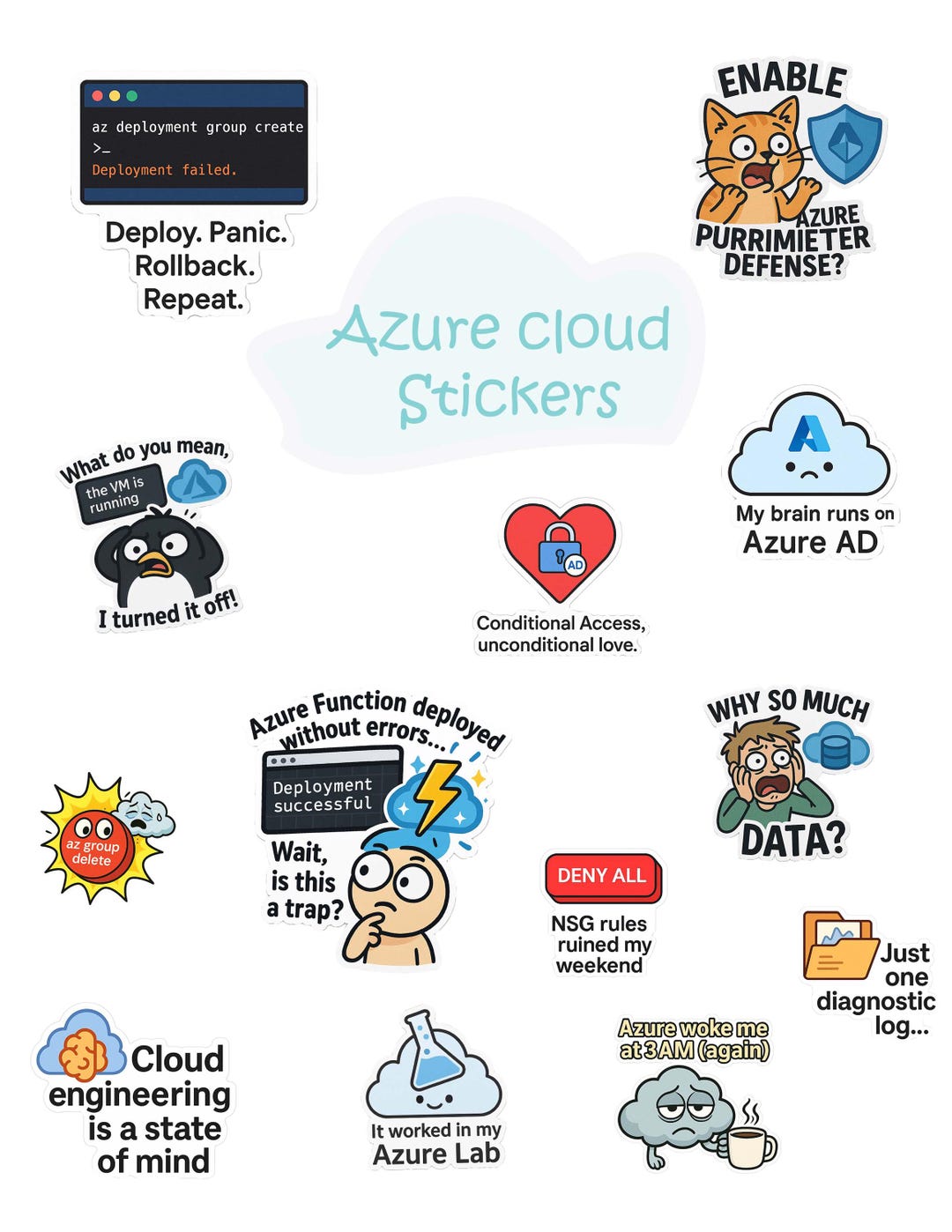 Funny Azure Stickers for Cloud Engineers | Digital PNG | Devops / IT ...