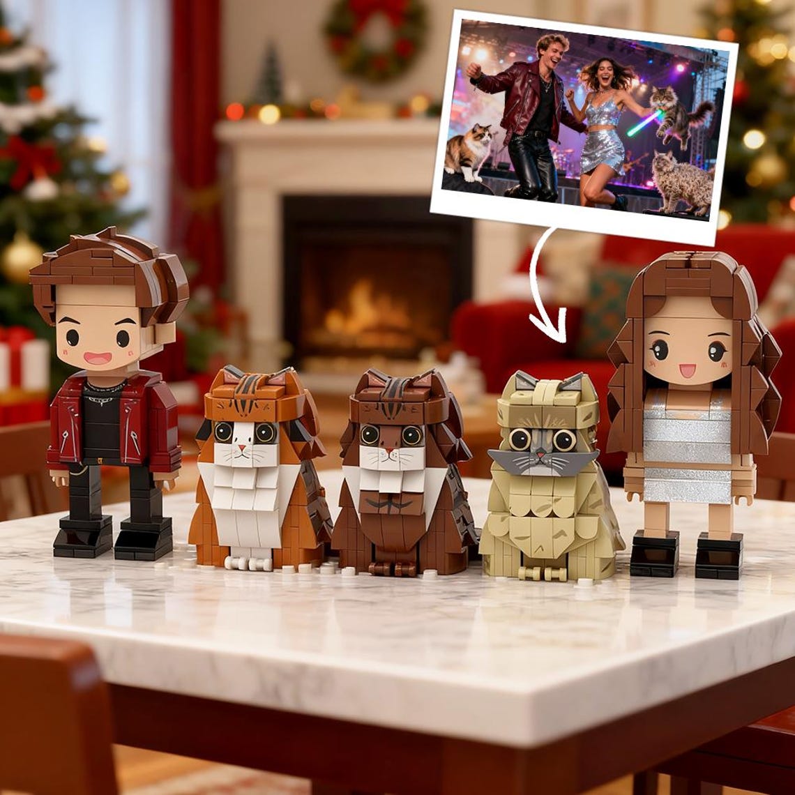 Custom Cute Brick Figures, Two People With Three Cats, Full Body ...