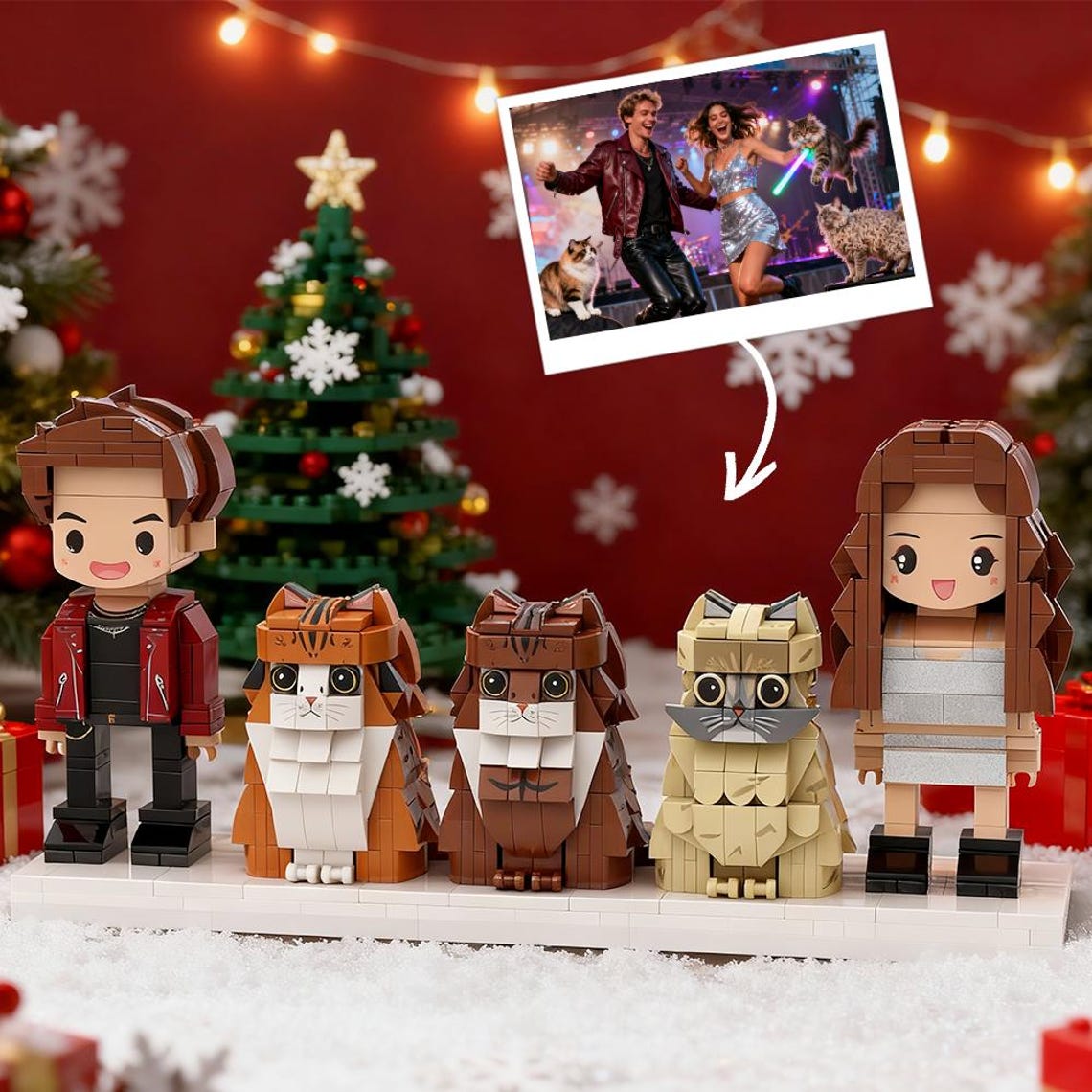 Custom Cute Brick Figures, Two People With Three Cats, Full Body ...