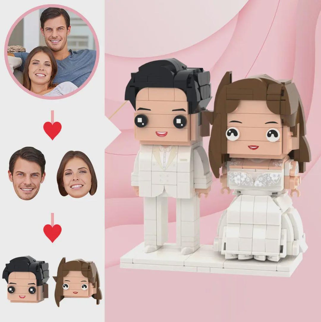 Custom Couple Head Brick Figures, Romantic Wedding Gift, Personalized ...