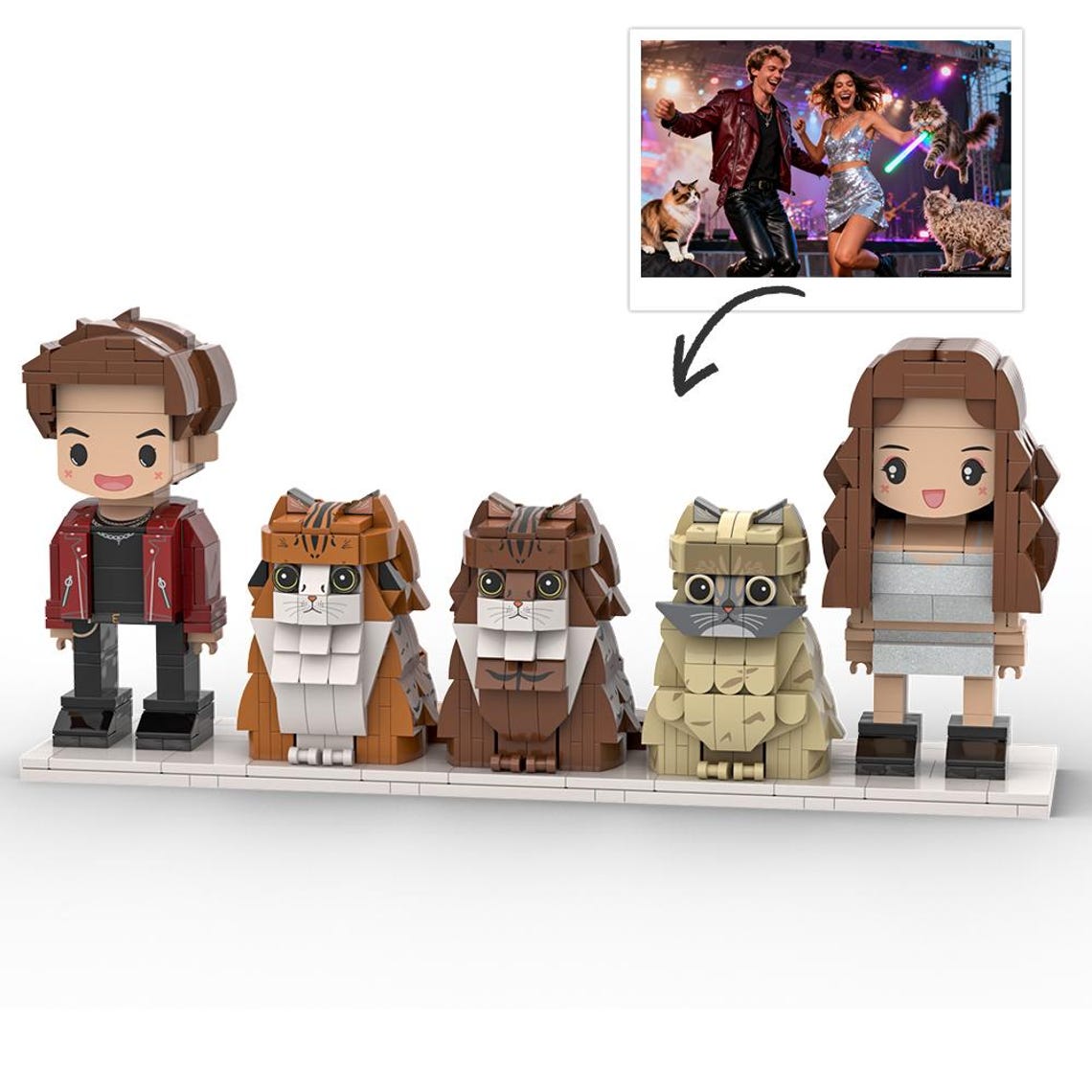 Custom Cute Brick Figures, Two People With Three Cats, Full Body ...