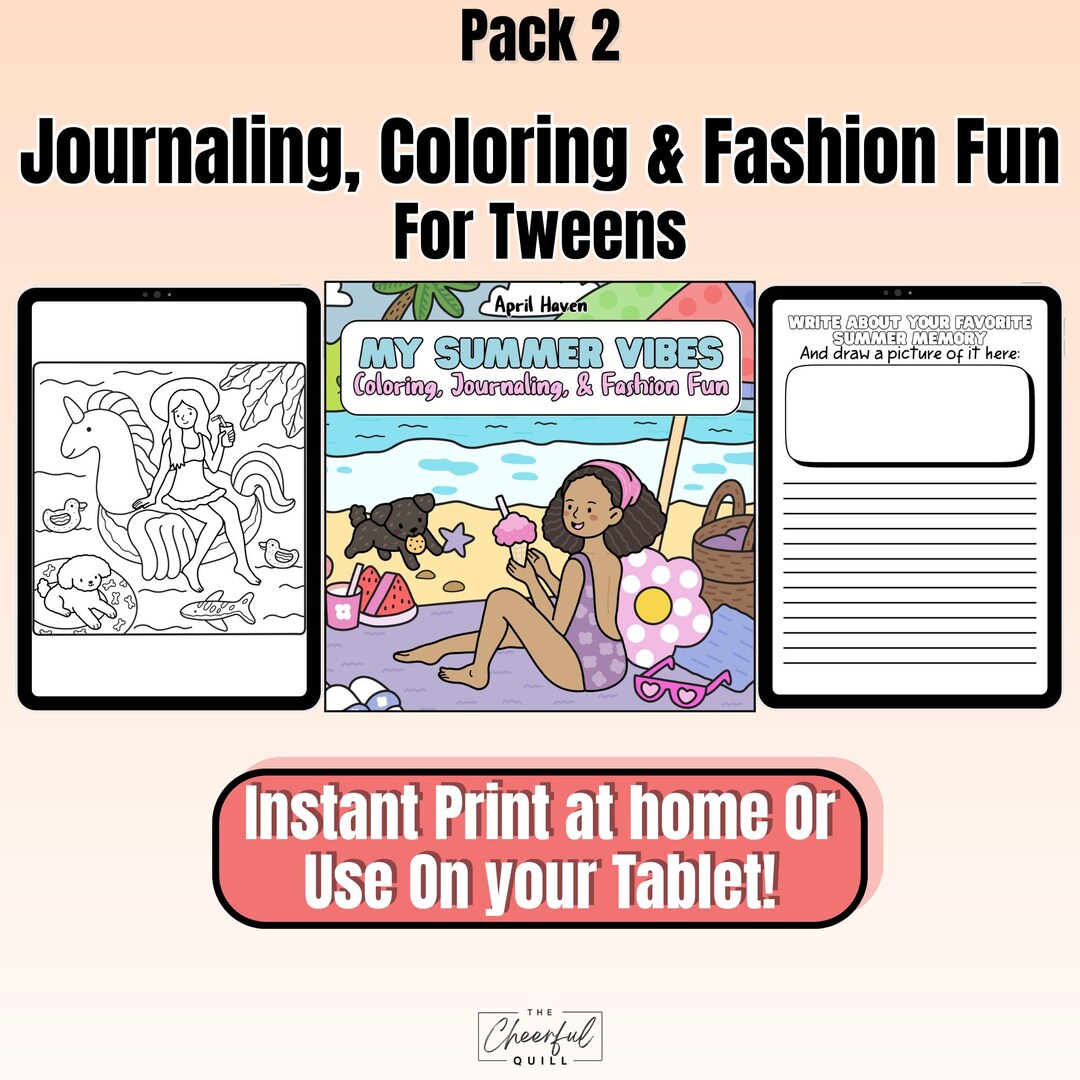Pack 2 - Summer Fun Activity Pack for Tweens: Coloring, Journaling ...