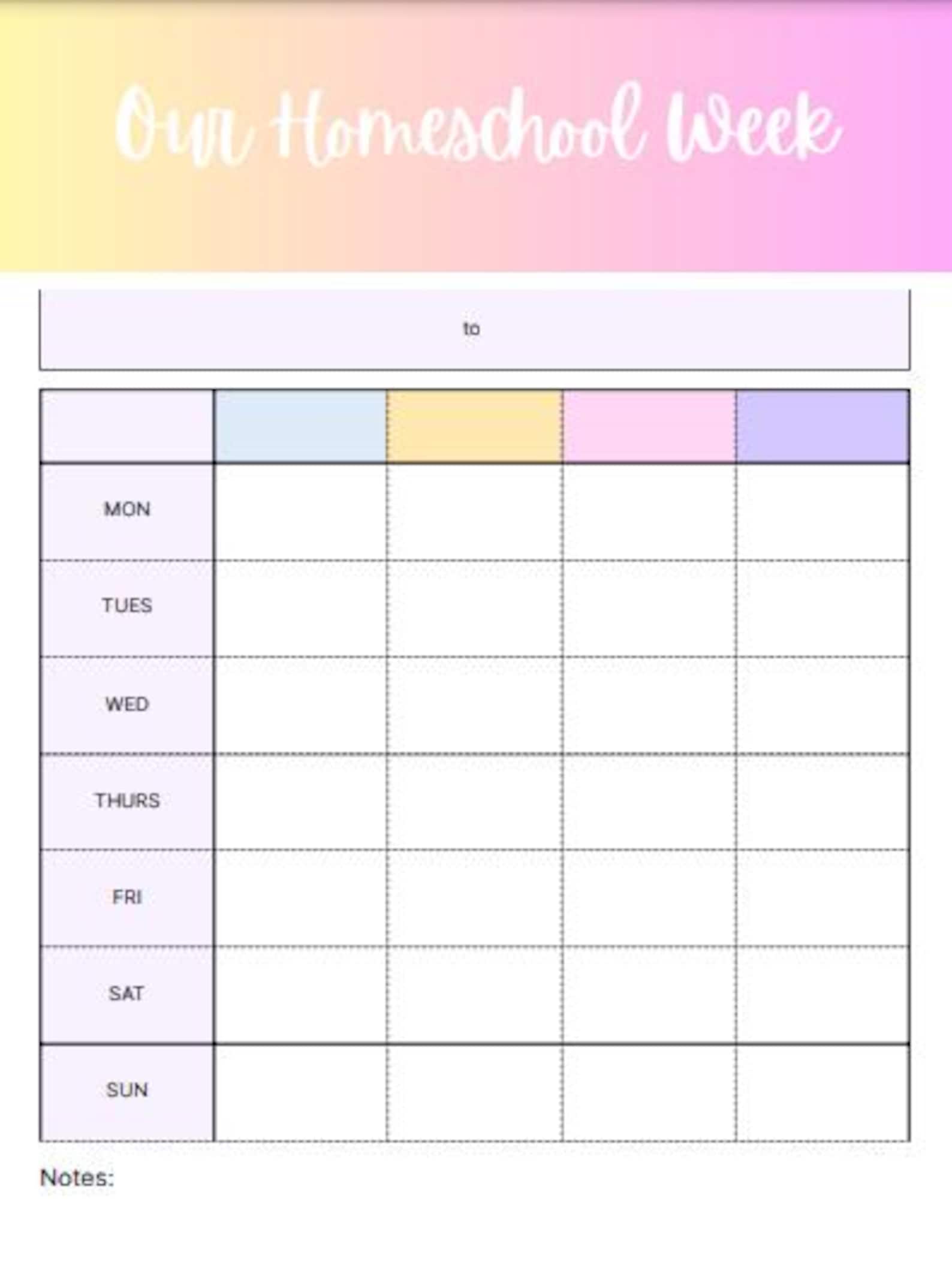 Simple Homeschool Weekly Schedule Template - Etsy