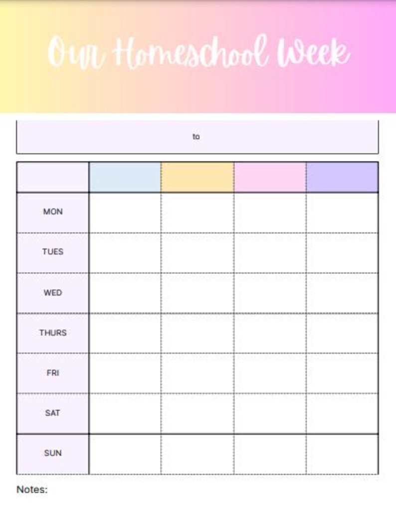 Simple Homeschool Weekly Schedule Template - Etsy