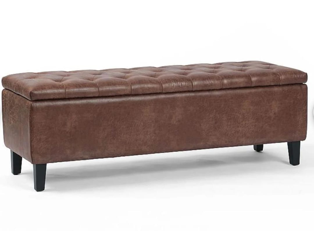 Tufted Leather Storage Bench - Etsy