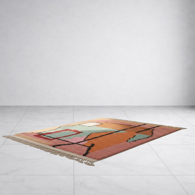 Handmade Wool Berber Rug – Artistic Moroccan Area Rug for Modern Boho ...
