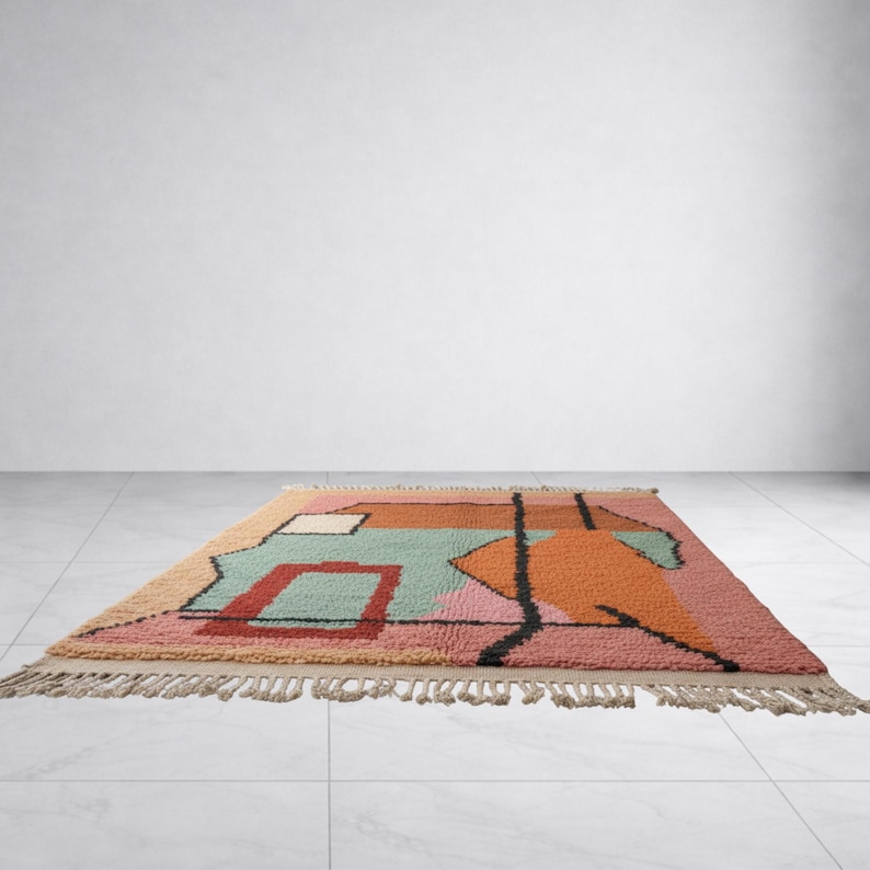 Handmade Wool Berber Rug – Artistic Moroccan Area Rug for Modern Boho ...