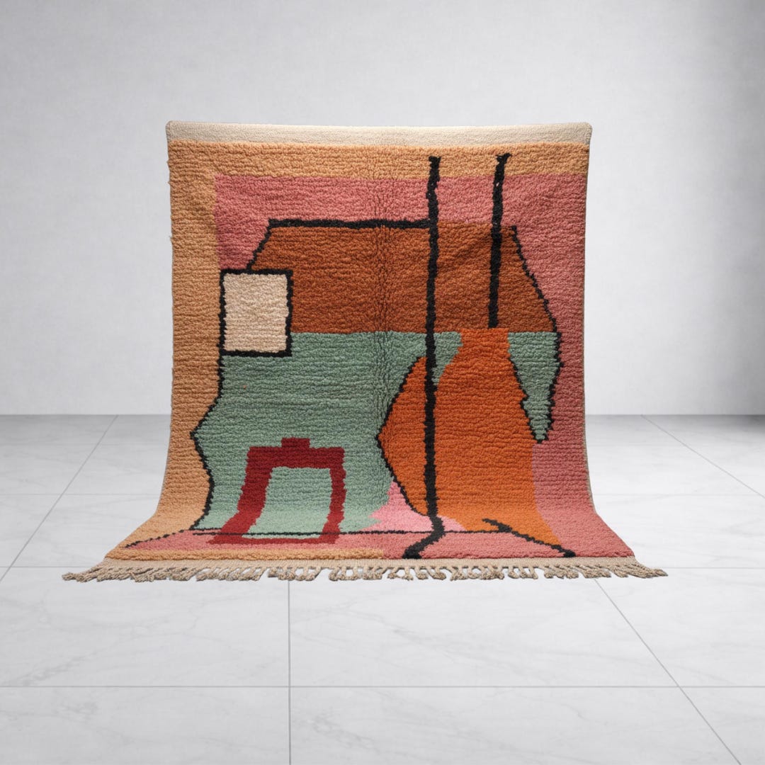 Handmade Wool Berber Rug – Artistic Moroccan Area Rug for Modern Boho ...