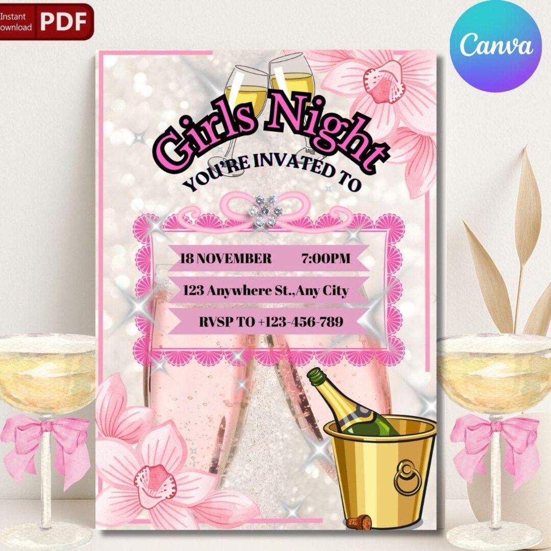 Girls Night Invitation, Editable Canva Girls Night Out Invite, Girls ...