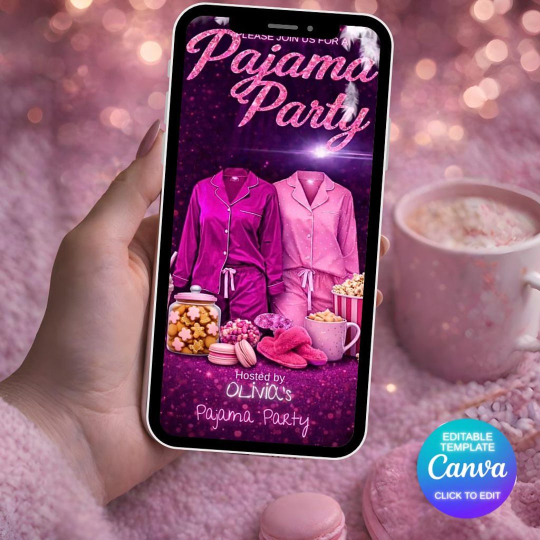 Pajama Party Invitation Template,pink Sleepover Digital Invite ...