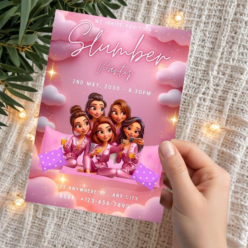 Slumber Party Invitation Template,pink Pajama Party Sleepover Invite ...
