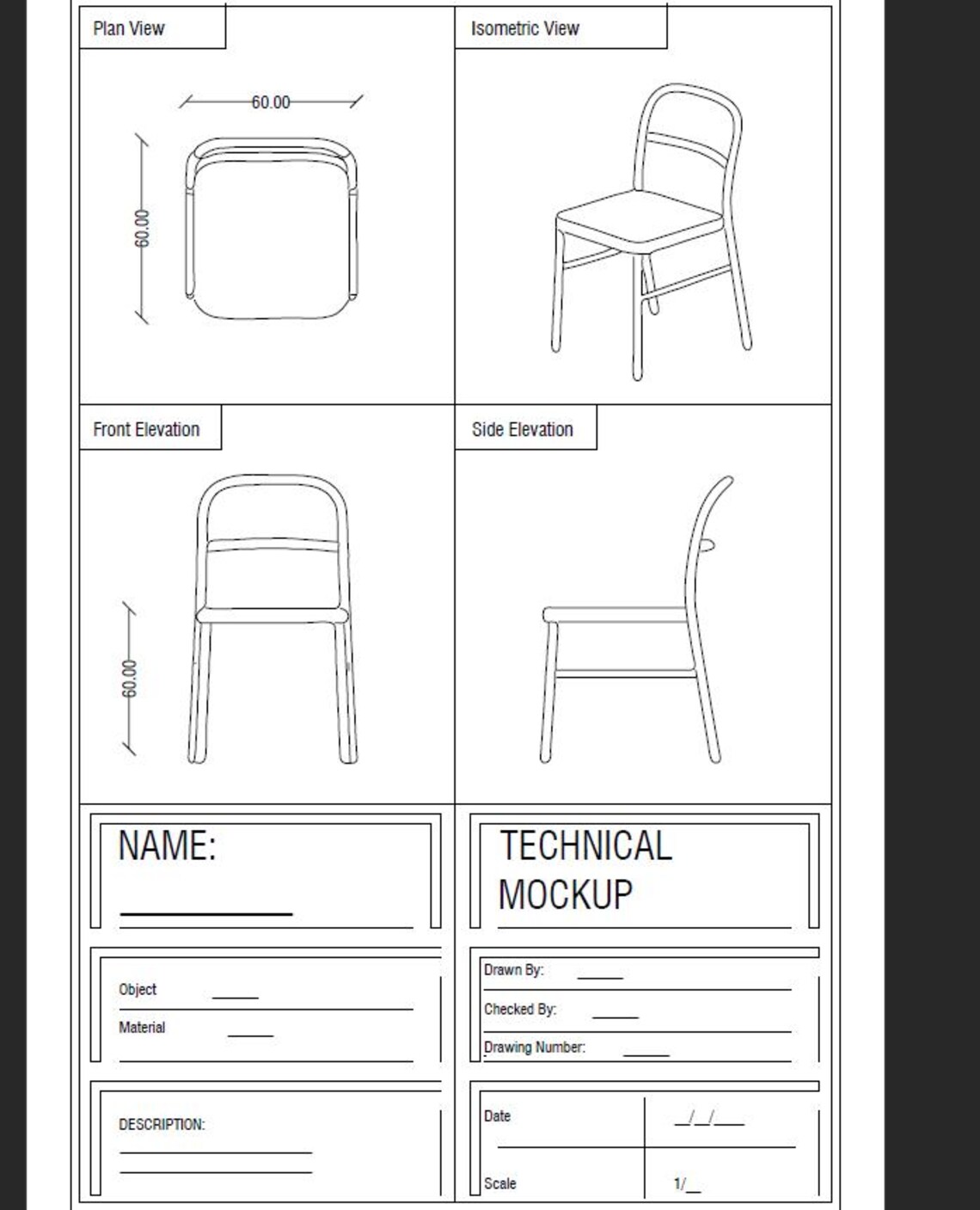 Technical Drawing Mockup Template for Product Design – Chair CAD ...