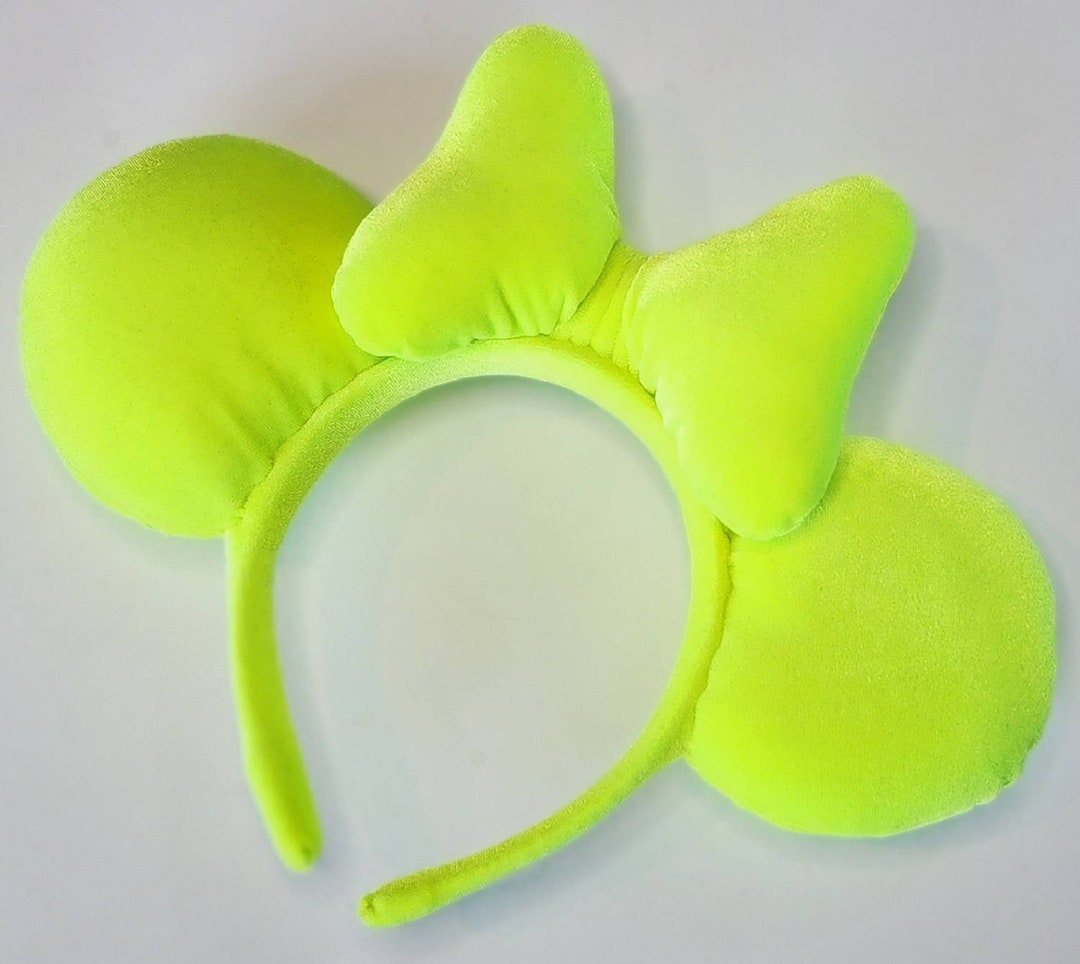Neon Yellow Velvet Mouse Ears Headband | Bright Fluorescent Yellow Bow ...