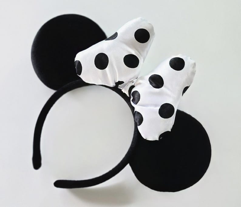 Black Velvet Mouse Ears With White With Black Polka Dot Bow | Classic ...