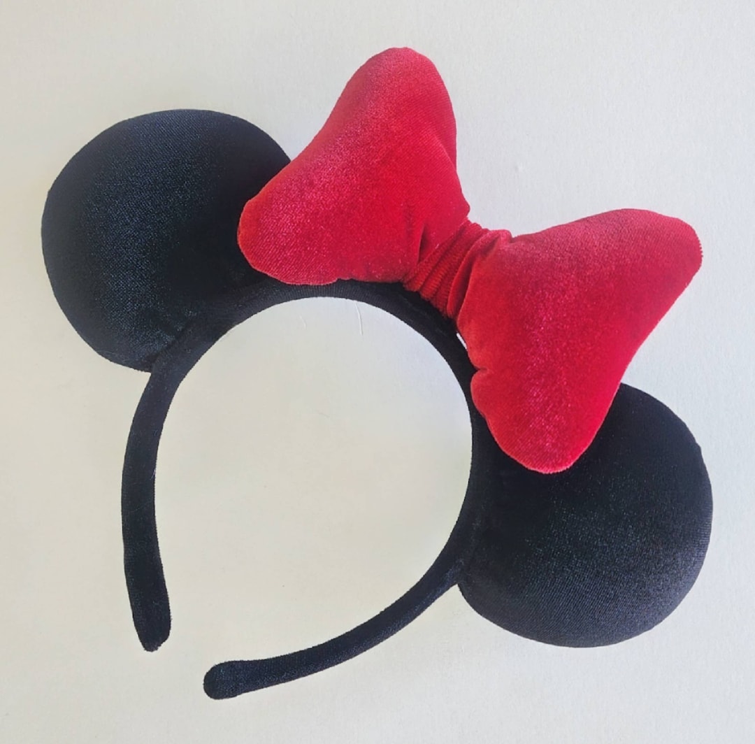 Solid Black Velvet Mouse Ears With Red Velvet Bow - Etsy
