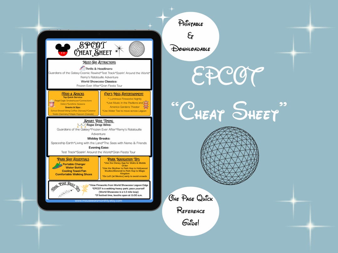 EPCOT Cheat Sheet: Disneyworld Planner & Itinerary (instant Download ...