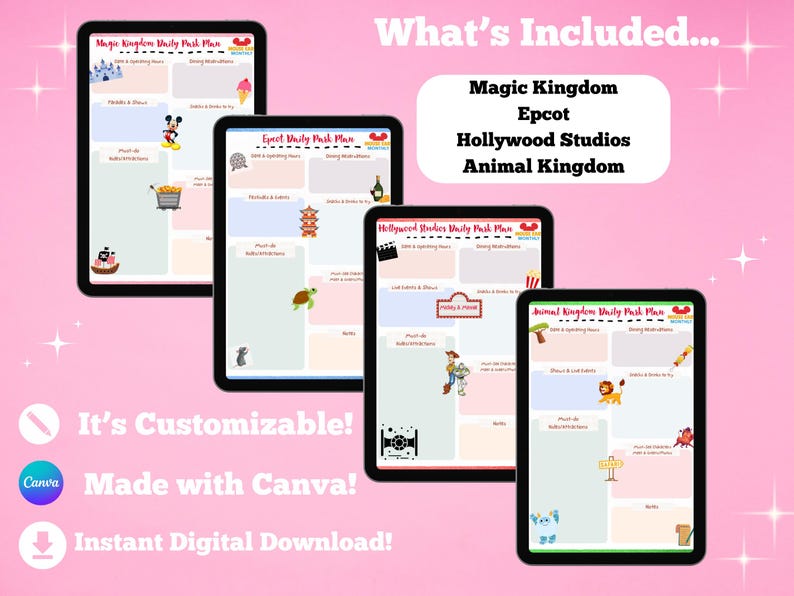 Editable Disney World Itinerary, Daily Park Planner, Theme Park Planner ...