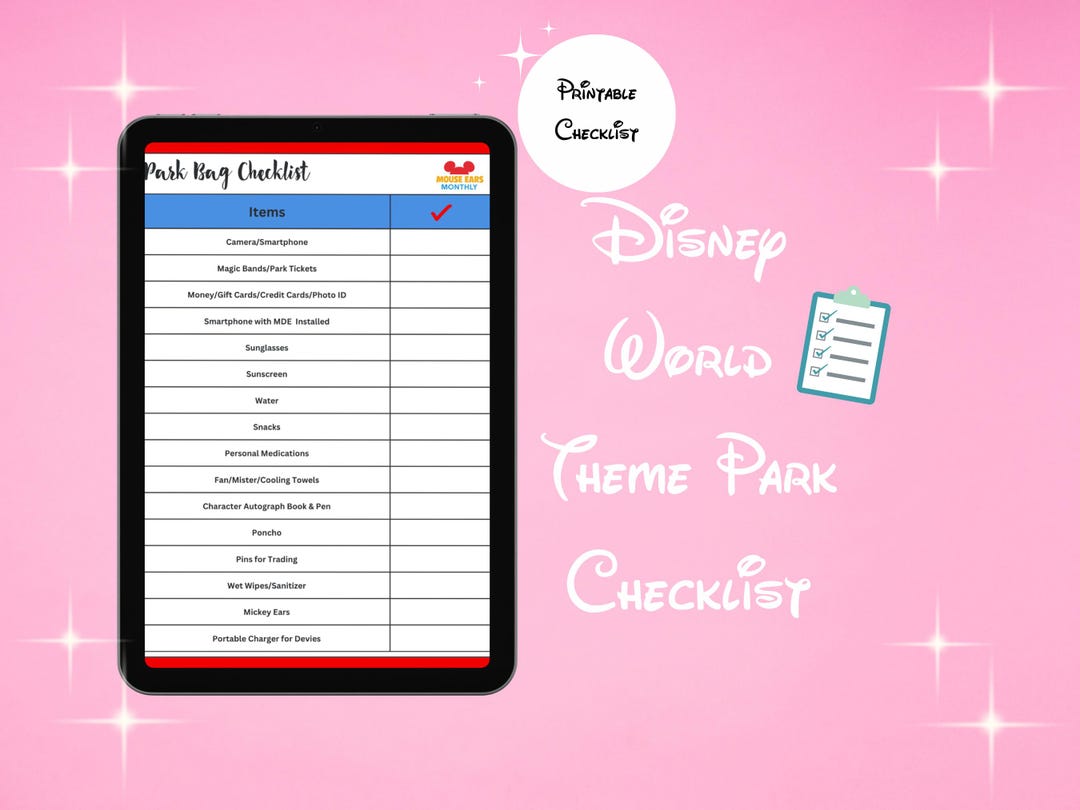 Disney World Packing List Printable – Theme Park Bag Checklist & Travel ...