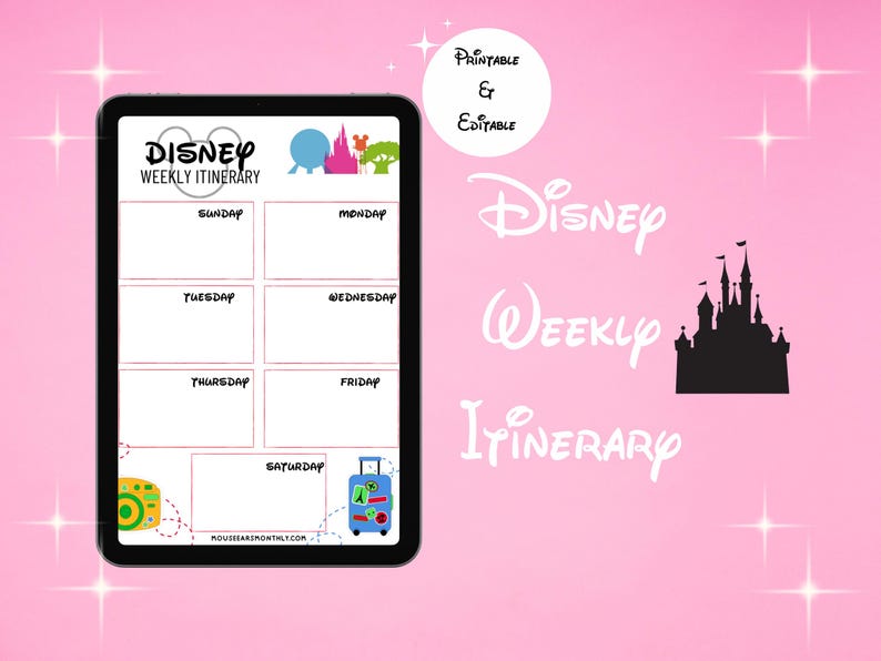 Disney World Weekly Planner Printable & Editable PDF | WDW Itinerary ...