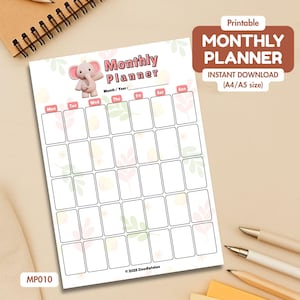 Monthly Planner Printable - PDF - Digital Download for A4 A5 Size ...