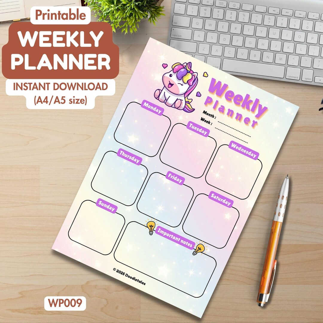 Weekly Planner Printable - PDF - Digital Download for A4 A5 Size - Cute ...