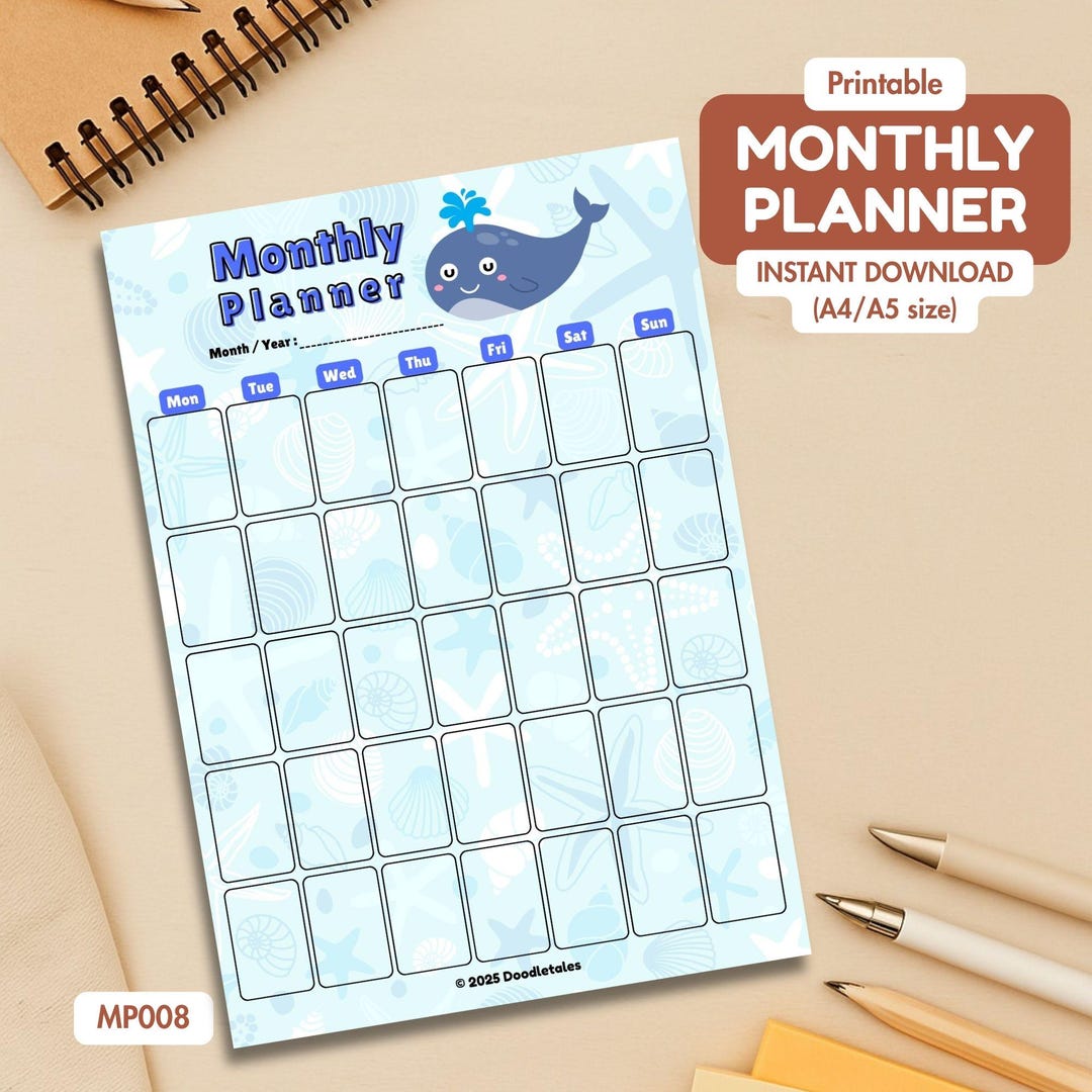 Monthly Planner Printable - PDF - Digital Download for A4 A5 Size ...