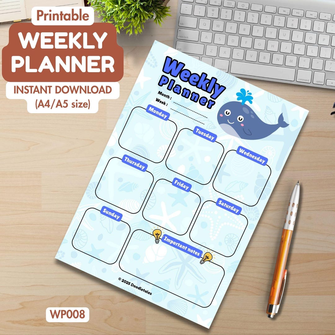 Weekly Planner Printable - PDF - Digital Download for A4 A5 Size - Cute ...