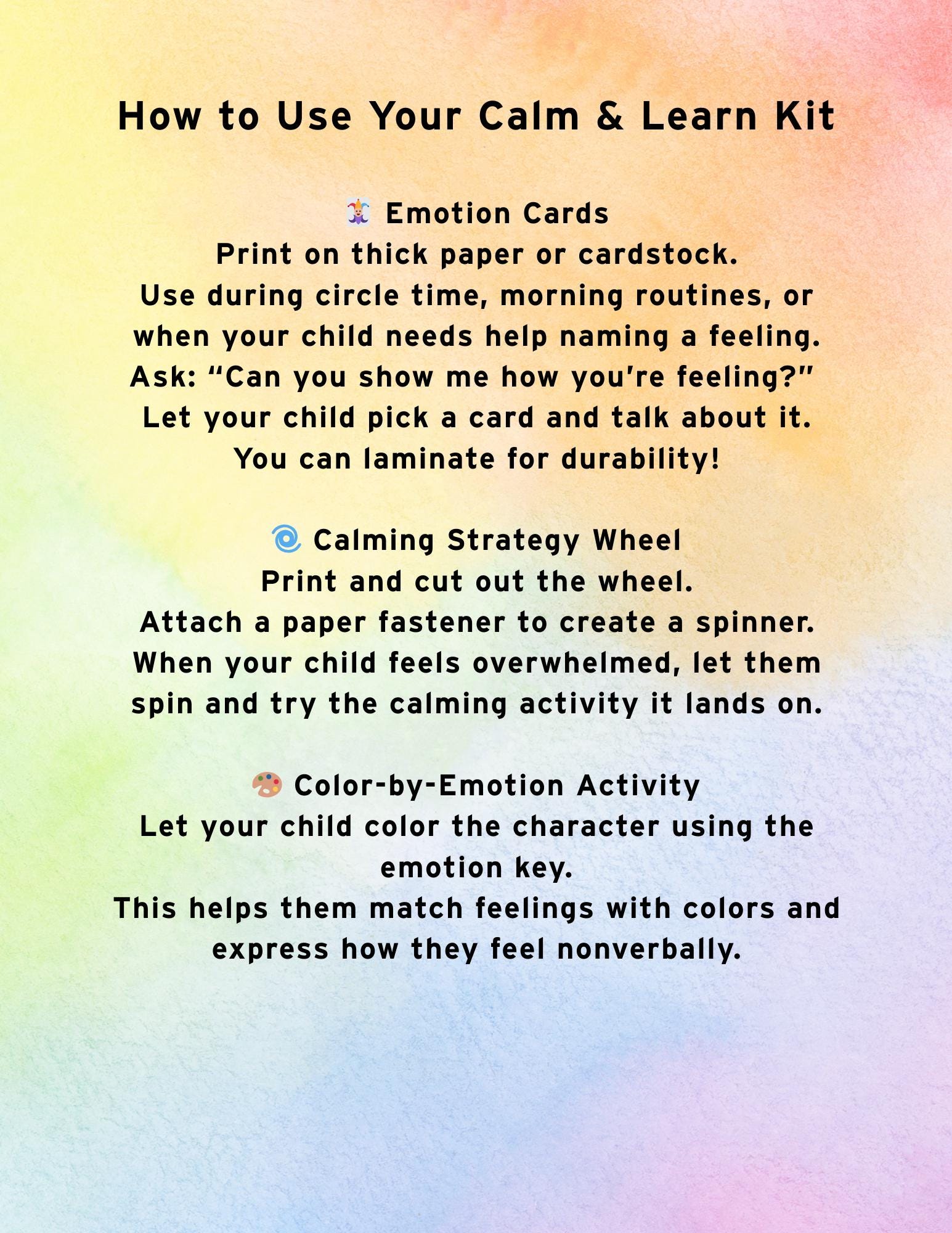 Calm & Learn Printable Emotions Kit for Kids | Emotion Cards, Calming ...