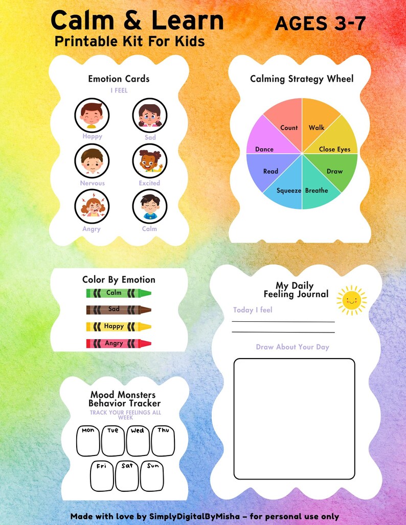 Calm & Learn Printable Emotions Kit for Kids | Emotion Cards, Calming ...