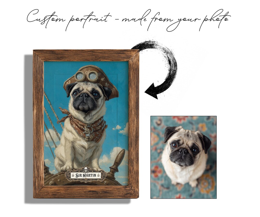 Custom Pirate Dog Portrait – Pug as Crow’s Nest Lookout, Photorealistic ...