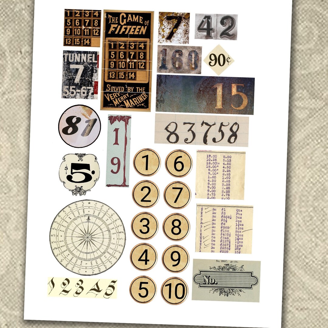 Printable Vintage Numbers Clipart Shabby Distressed Grunge Number ...