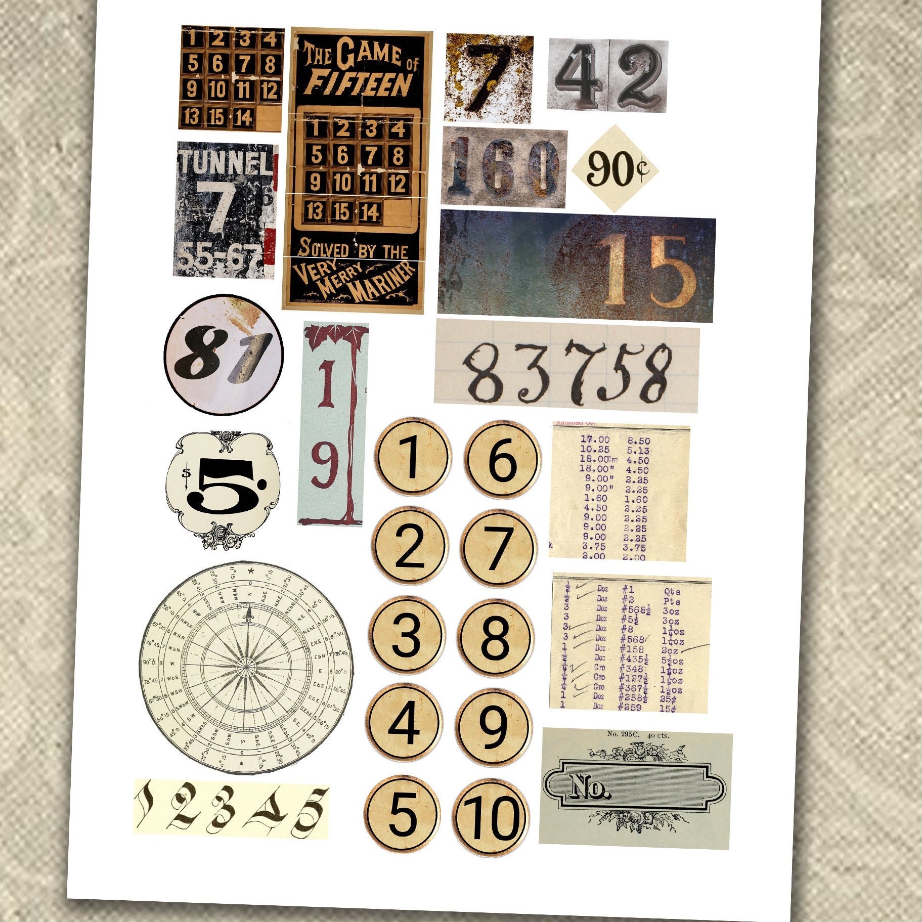Printable Vintage Numbers Clipart Shabby Distressed Grunge Number ...