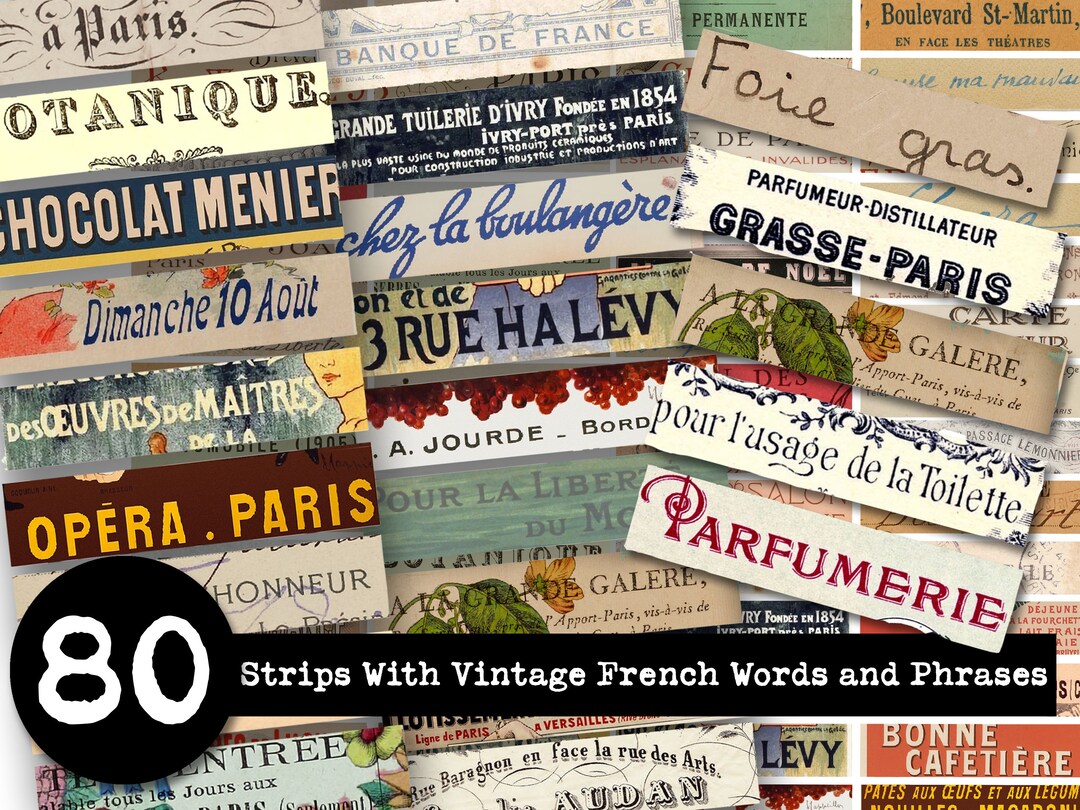 Vintage Printable French Junk Journal Words, Ephemera Words, Collage ...