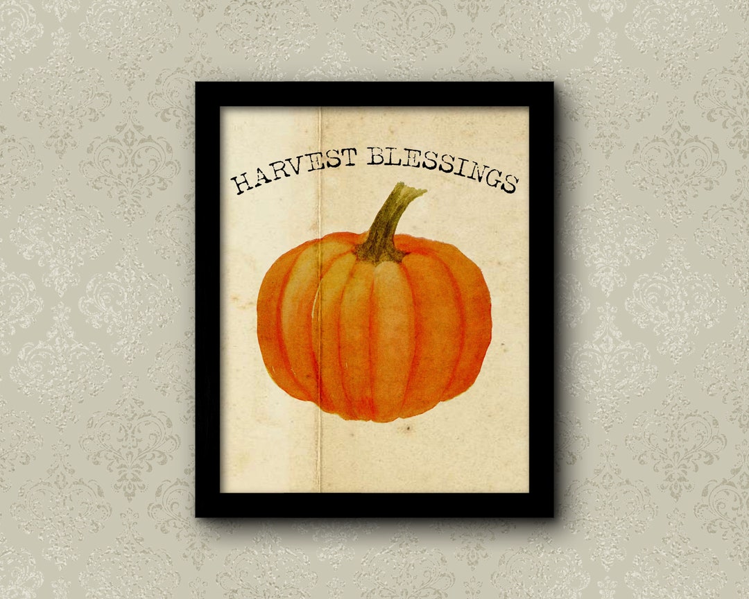 Harvest Blessings Sign - Vintage Farmhouse Pumpkin - Autumn Shabby Wall ...
