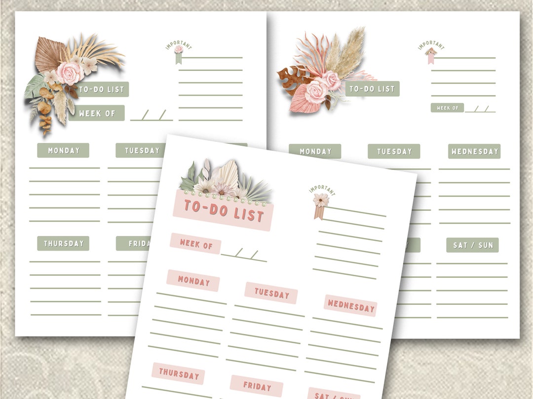 To-do List - 3 Boho Printable Planner Pages - Weekly Tracker -daily ...
