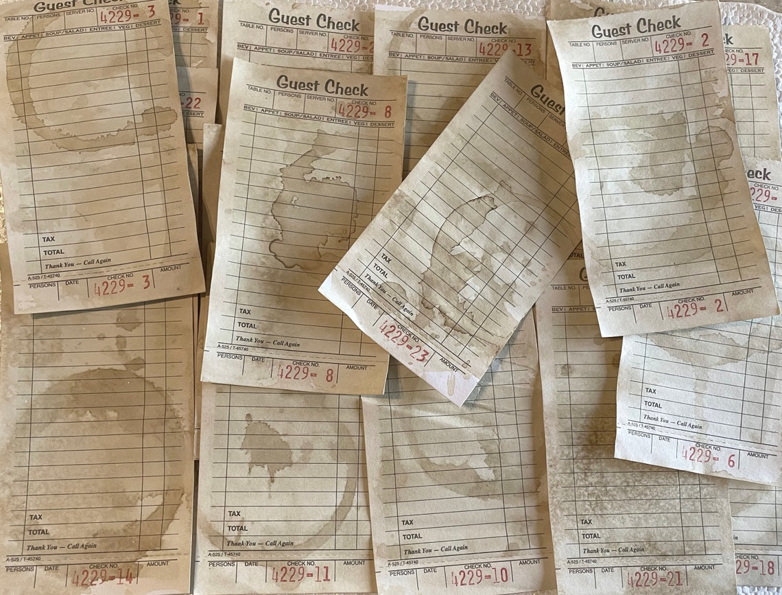 Coffee Stained Guest Checks/ Grungy / Junk Journal Supplies / Coffee ...