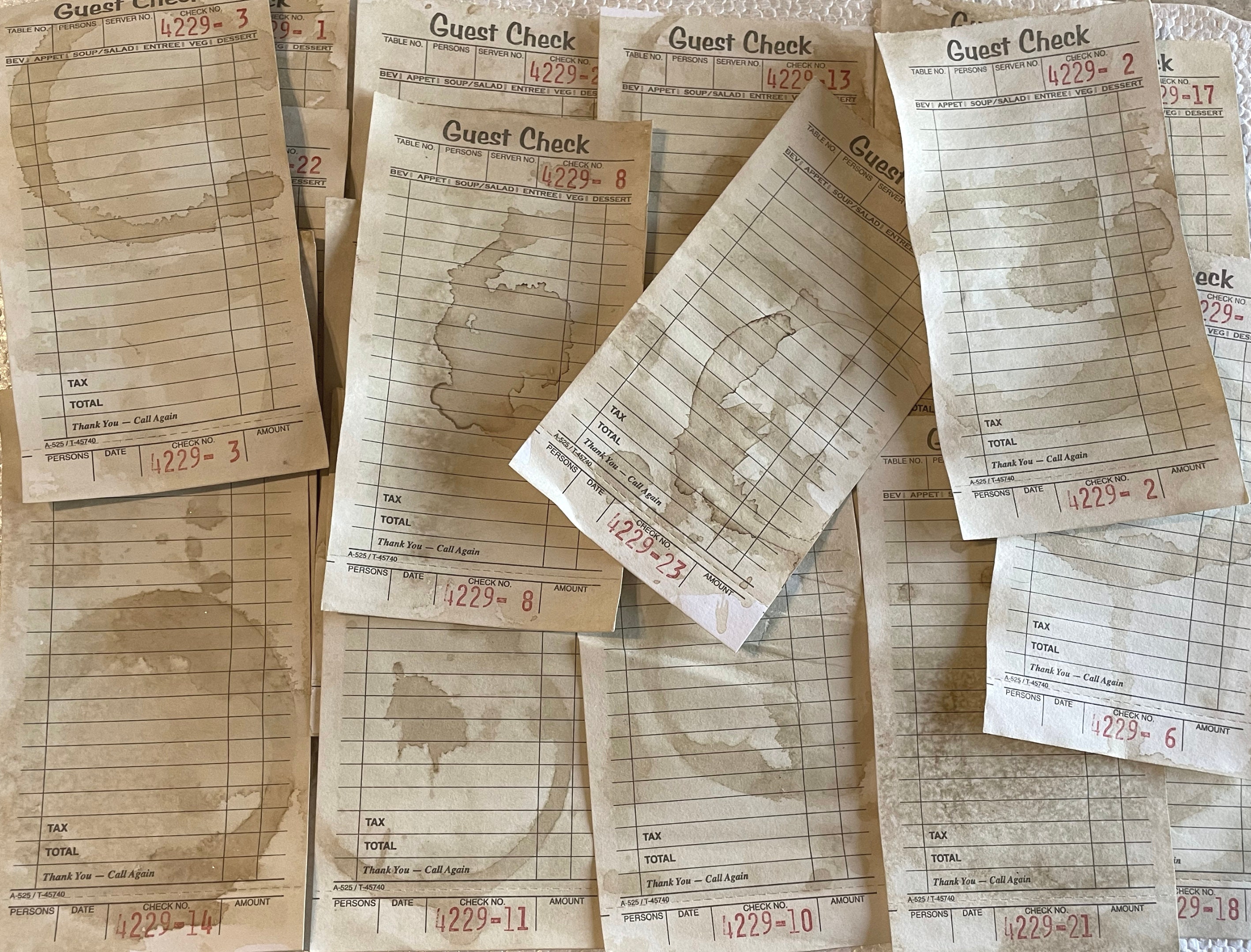 Coffee Stained Guest Checks/ Grungy / Junk Journal Supplies / Coffee ...