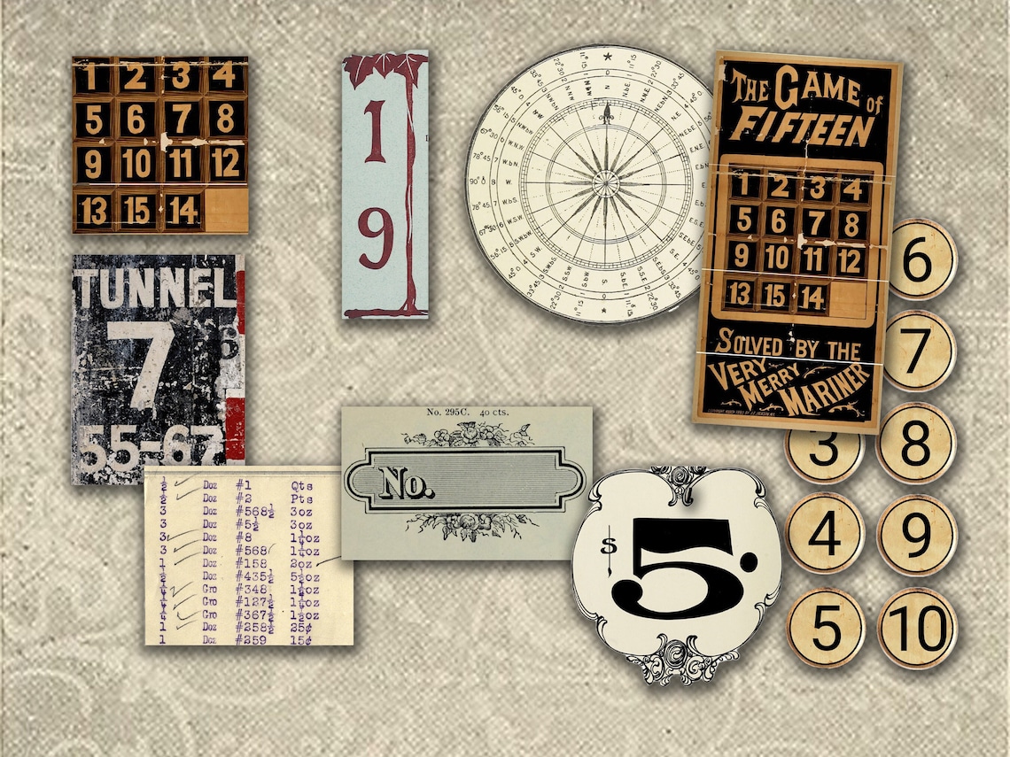 Printable Vintage Numbers Clipart Shabby Distressed Grunge Number ...
