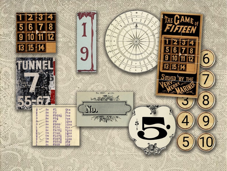 Printable Vintage Numbers Clipart Shabby Distressed Grunge Number ...