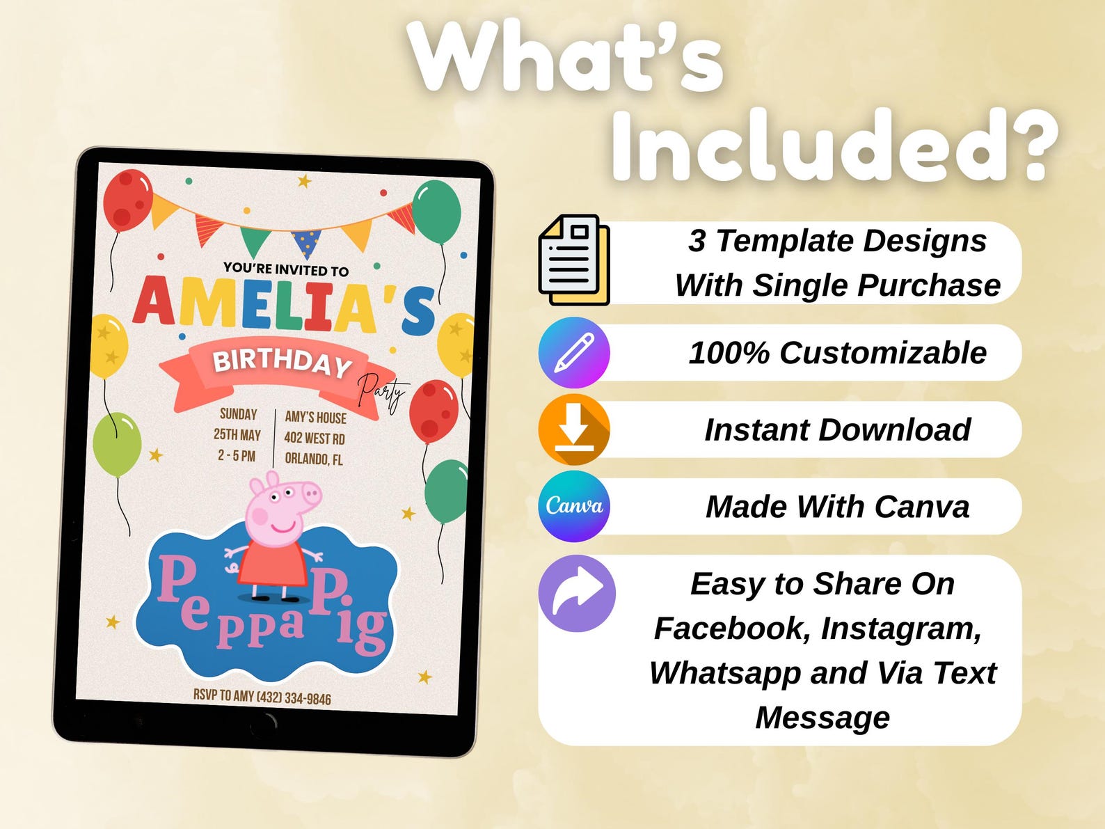 Editable Peppa Pig Birthday Invitation Digital, Peppa Pig and Friends ...