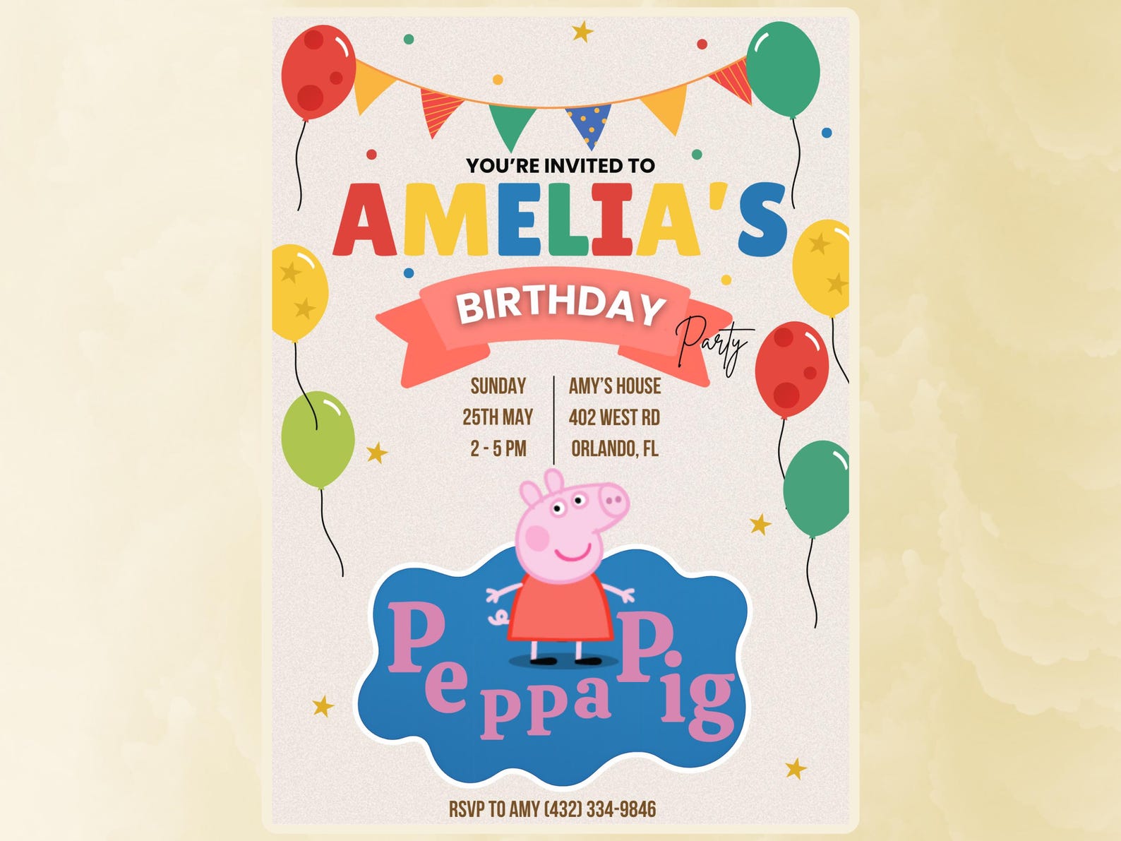 Editable Peppa Pig Birthday Invitation Digital, Peppa Pig and Friends ...